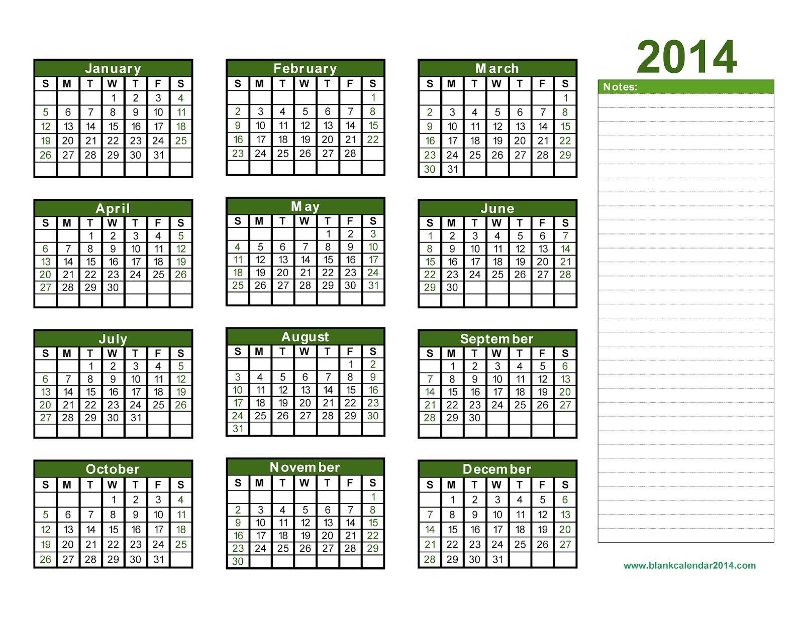 Yearly Calendar 2014 – 2014 Calendar Template - Printable Calendar 2014 ...