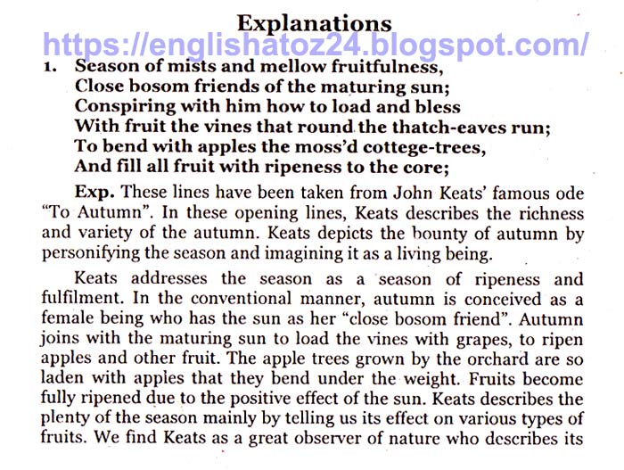 Explanations (To Autumn – John Keats) - English Grammar A To Z