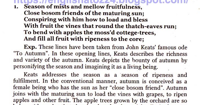 Explanations (To Autumn – John Keats) - English Grammar A To Z