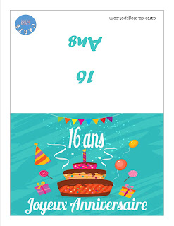 Carte gratuite à imprimer: Carte anniversaire 16 ans à imprimer