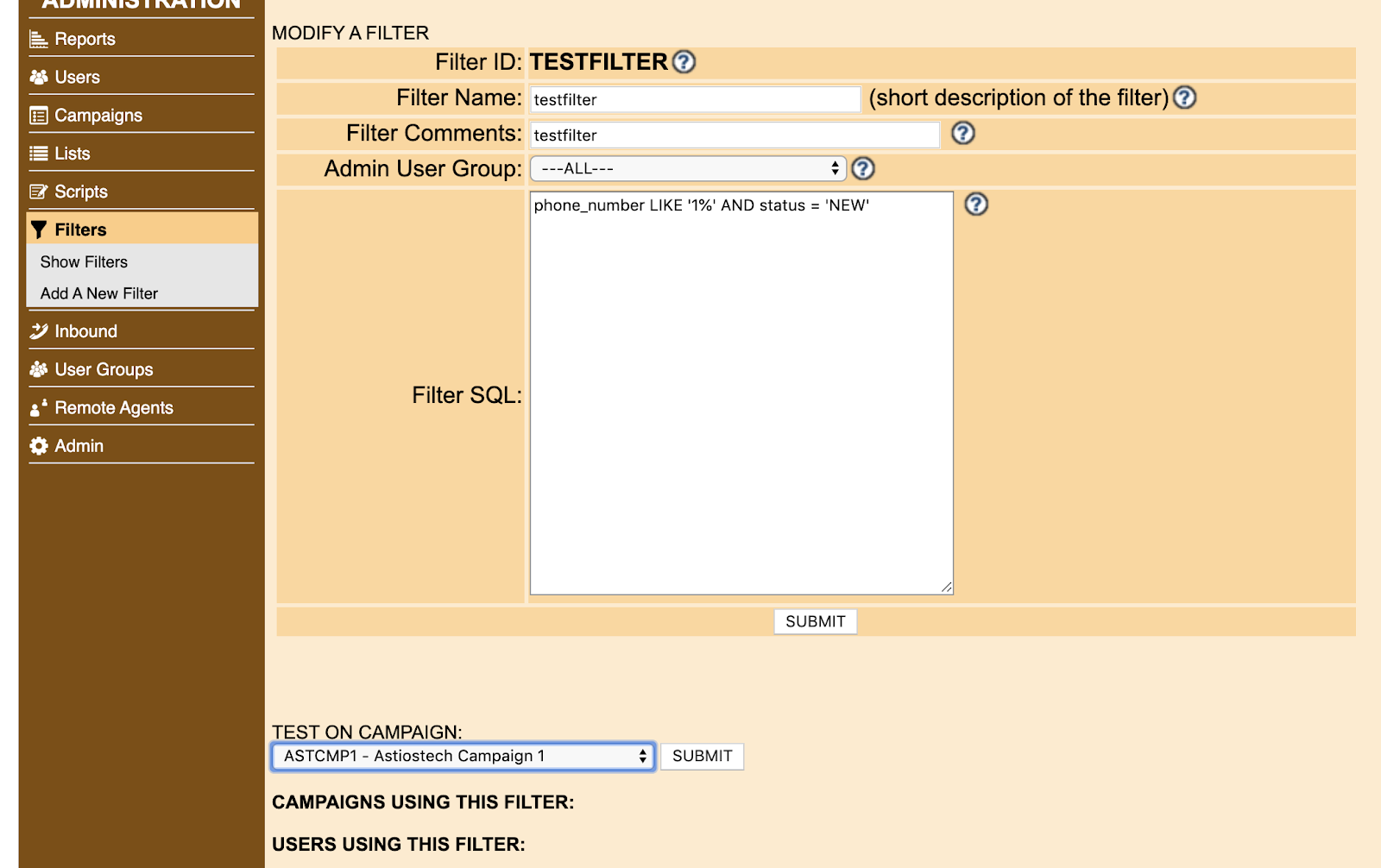 OpenSource Telephony VICIDIAL Filter Samples OpenSource Telephony VICIDIAL Filter Samples