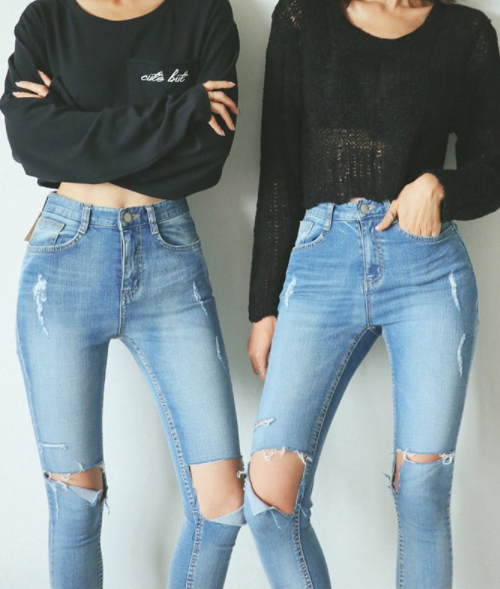 [Dabagirl] Ripped Knees High Waist Skinny Jeans | KSTYLICK - Latest ...