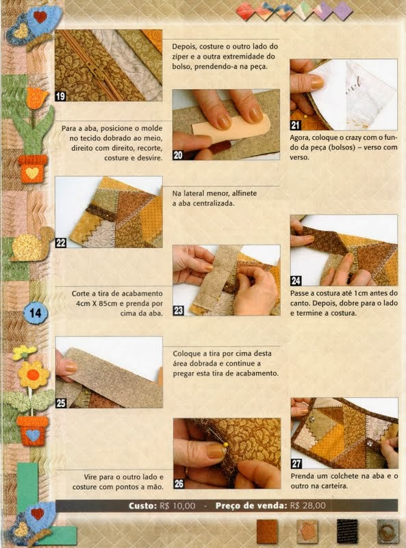 Confraria do Patchwork - Projetos: Carteira com crazy patchwork