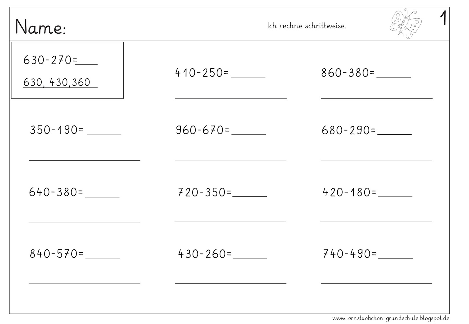 Lernstübchen | subtrahieren von großen Zahlen (2)