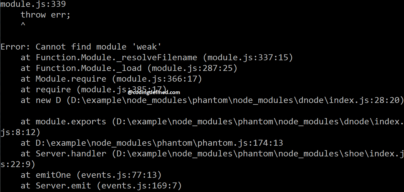 How To Solve Cannot Find Module Weak In Nodejs Coding Defined 8698