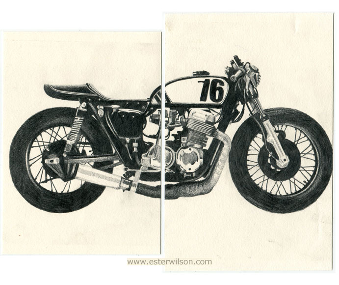 Cafe Racer - pencil drawing on paper