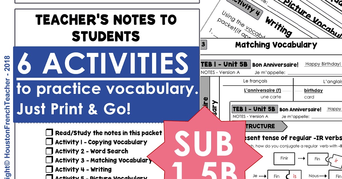 TEB T'es branché 1 Unit 5B - Anniversaire Sub Plan Vocab & Structure ...