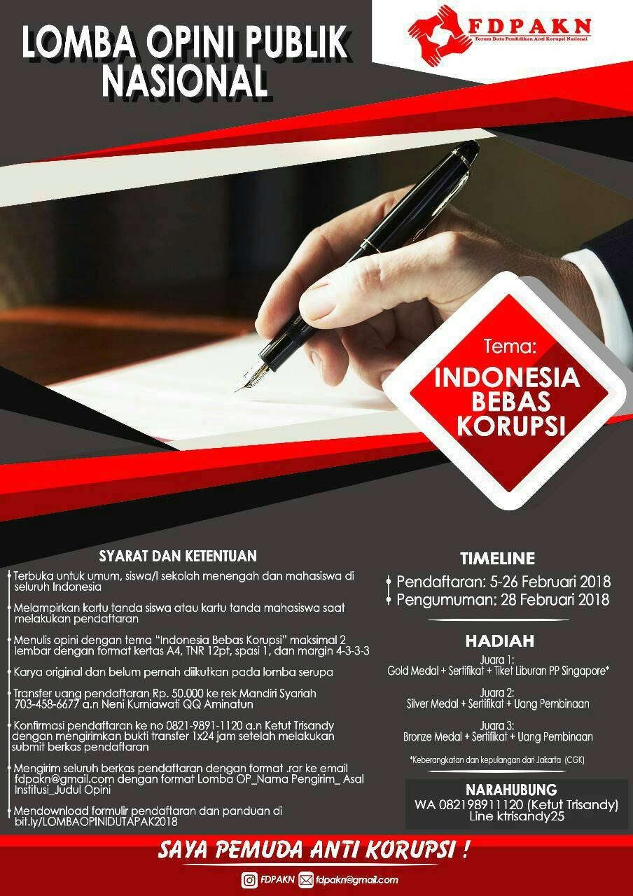 Lomba Menulis Opini Nasional 2018 Hadiah Ke Singgapura Info Lomba 2023 Terbaru