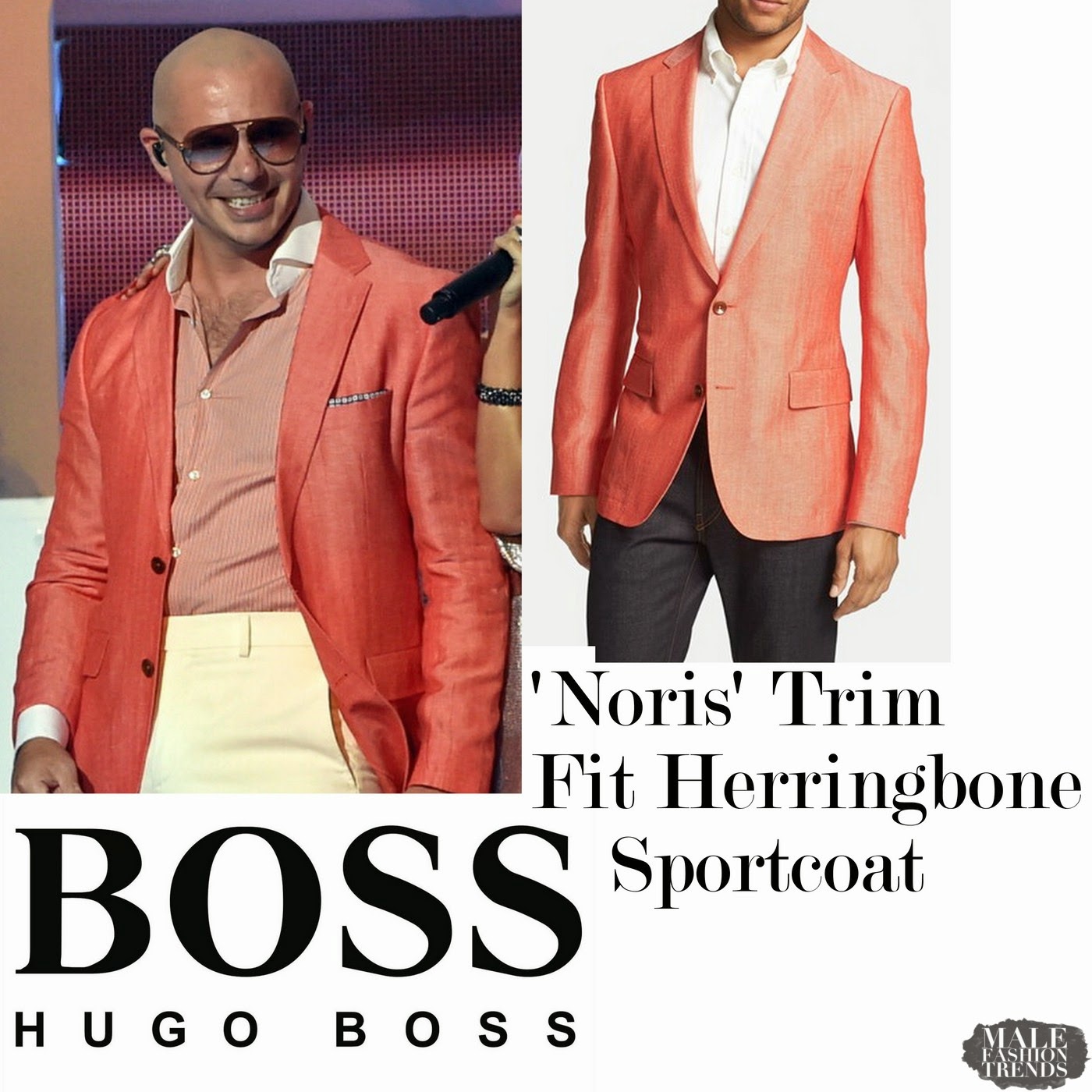 Pitbull y su ‘Noris’ Trim Fit Herringbone Sportcoat de BOSS Hugo Boss