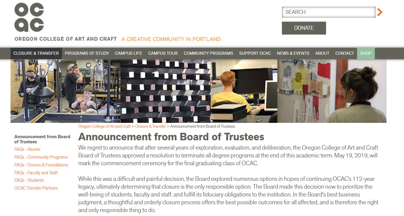 College History Garden: Oregon College of Art and Craft Announces Closure