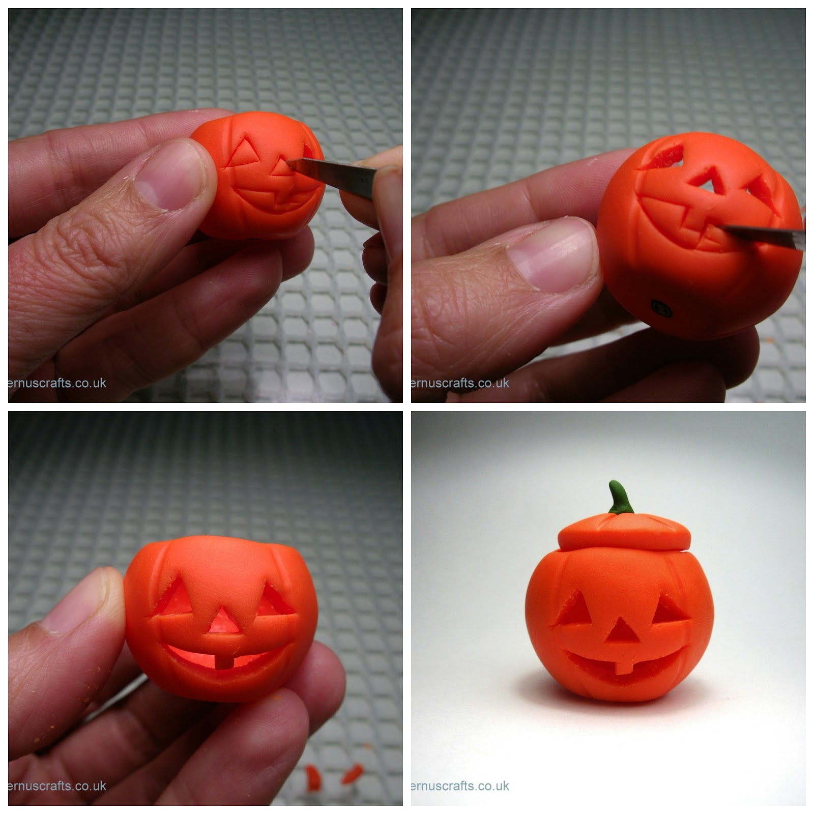Quernus Crafts: How to make a miniature polymer clay carved hollow pumpkin
