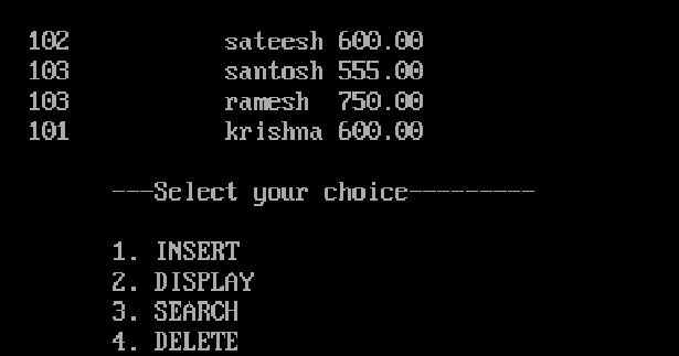 C Language: Student file to insert,display,delete,update,sort records using C