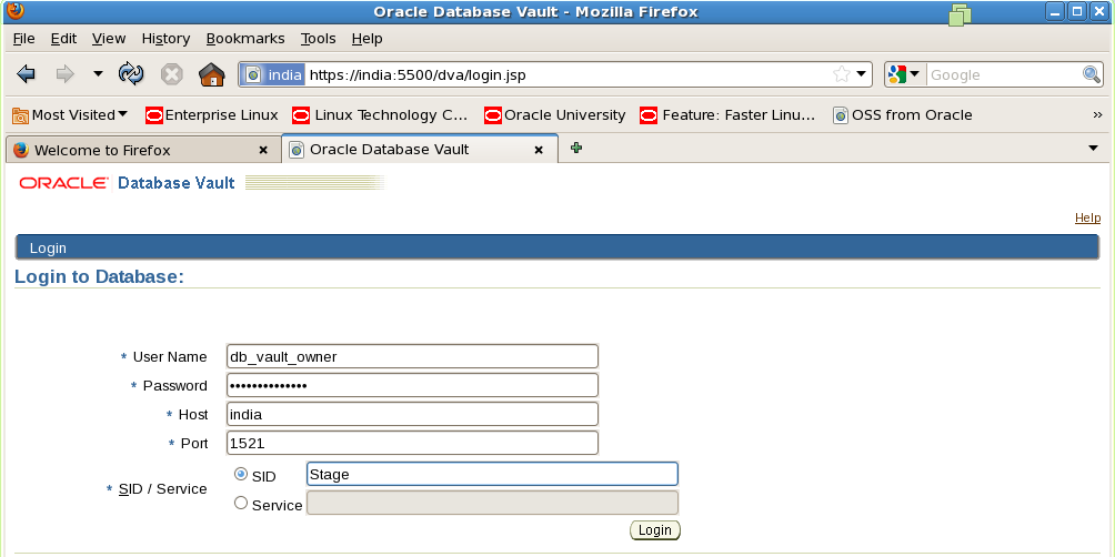 Oracle Database Vault - Part 6 ( Logging into the Database Vault Web Page )