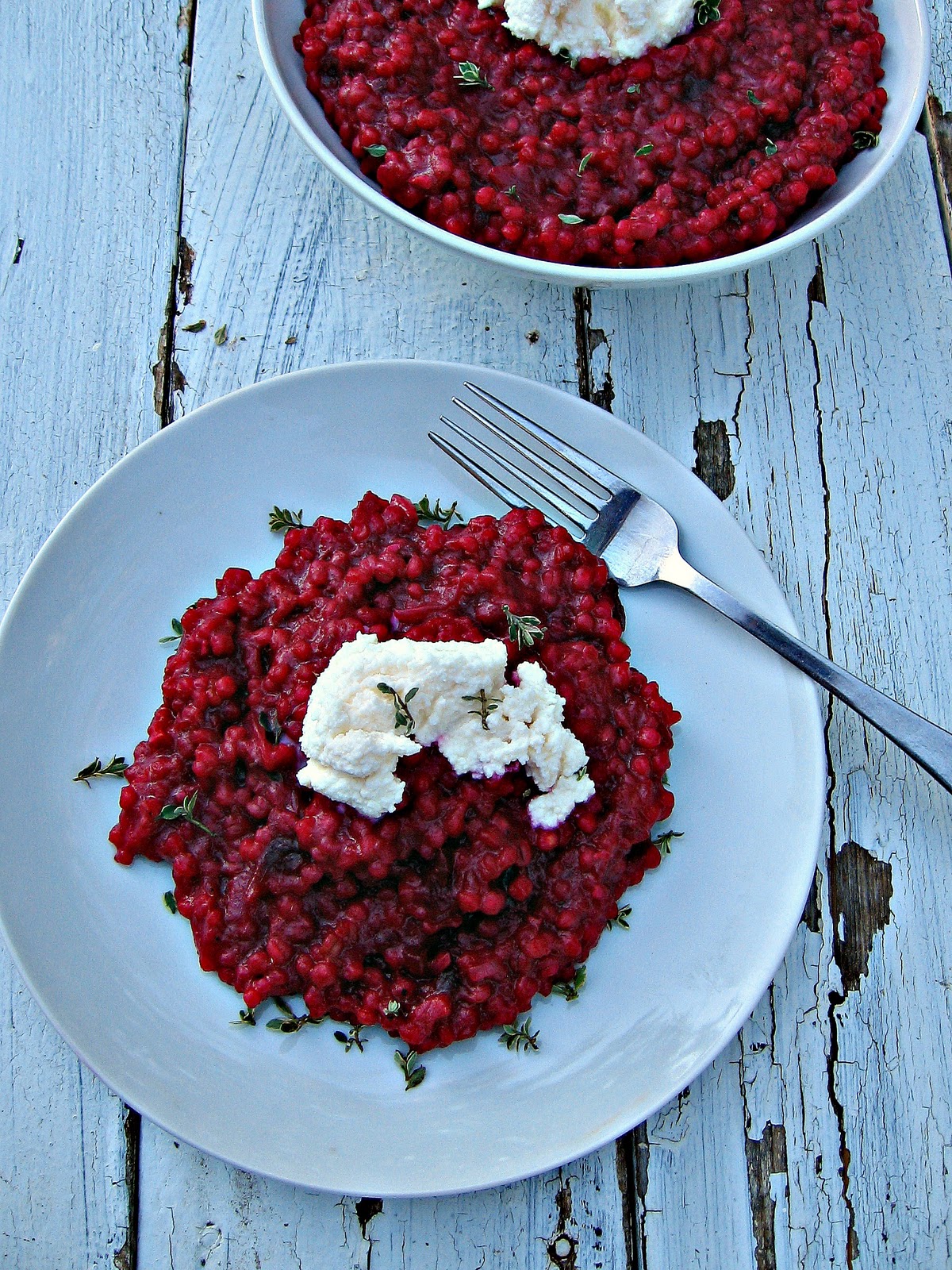 sweetsugarbean: Ruby Red: Beet-Barley Risotto with Ricotta and Thyme