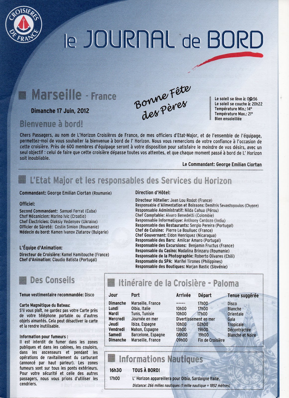 Croisière Horizon 2012: - JOURNAL DE BORD