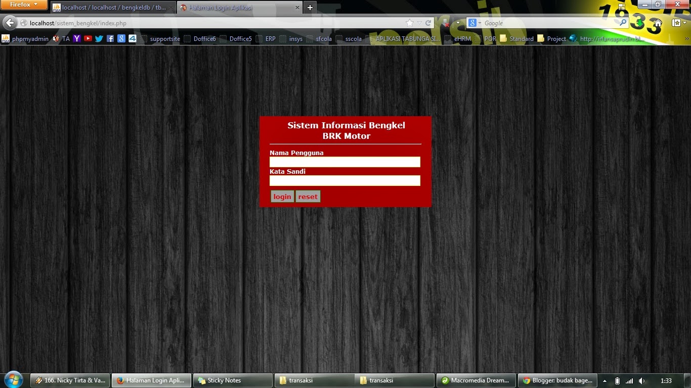 Getting Started with Arduino and Genuino UNO: PHP :: Sistem Informasi Bengkel Motor V.1