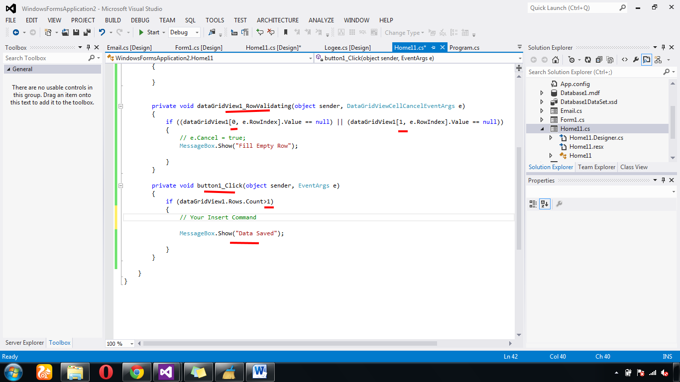 Validation For Datagridview Values Before Insert To Databaseavoid Null Values Using C Window