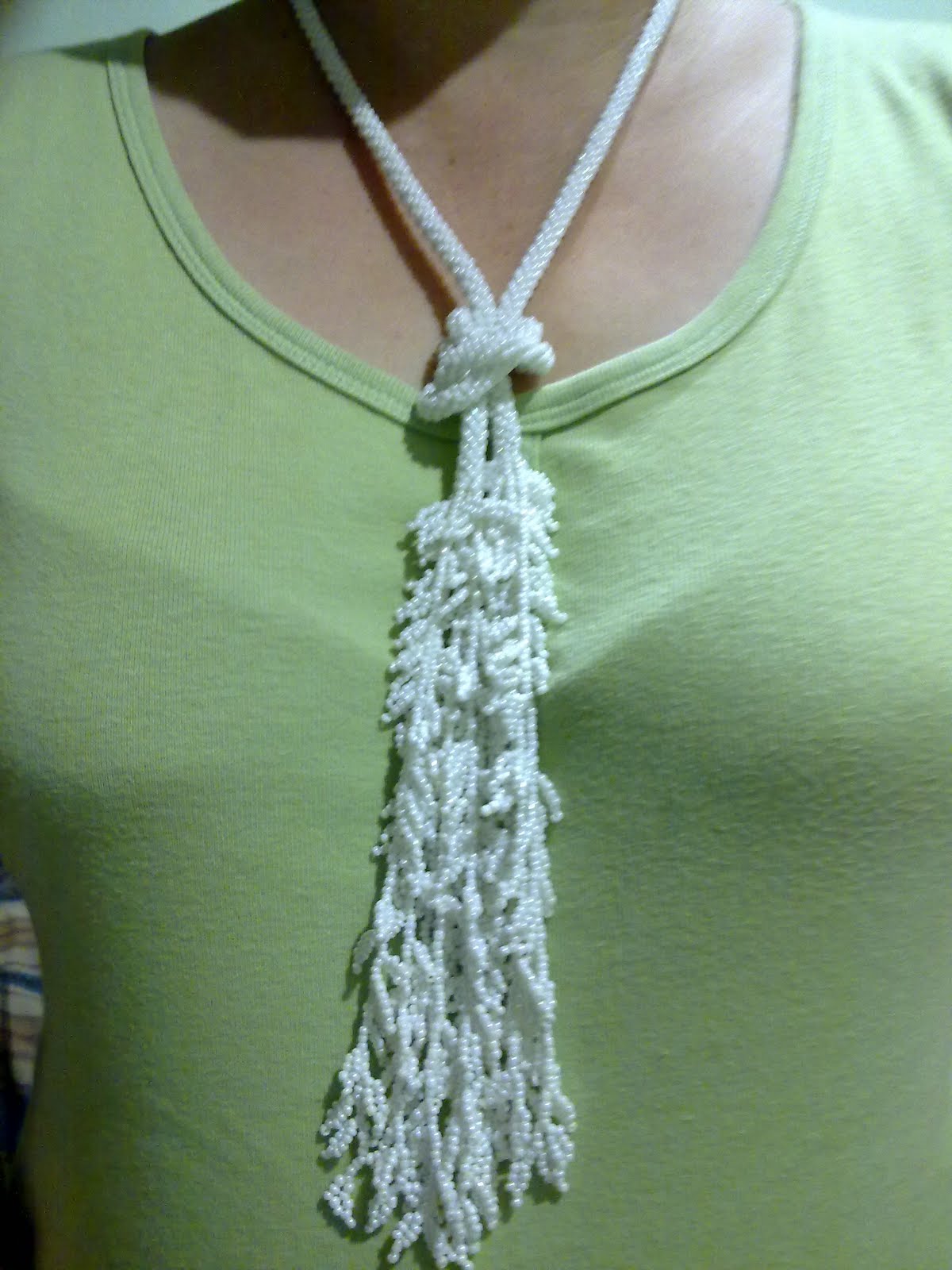 Emily Secret Passions: Crocheted Beaded Rope Lariat with Leave Fringe
