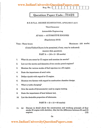 AT6301 Automotive Engines April May 2017 Question Paper - University ...