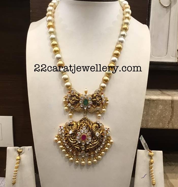 South Sea Pearls Set Nakshi Locket - Jewellery Designs