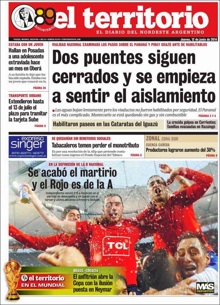 EL ASCENSO DE INDEPENDIENTE EN LA TAPA DE LOS DIARIOS