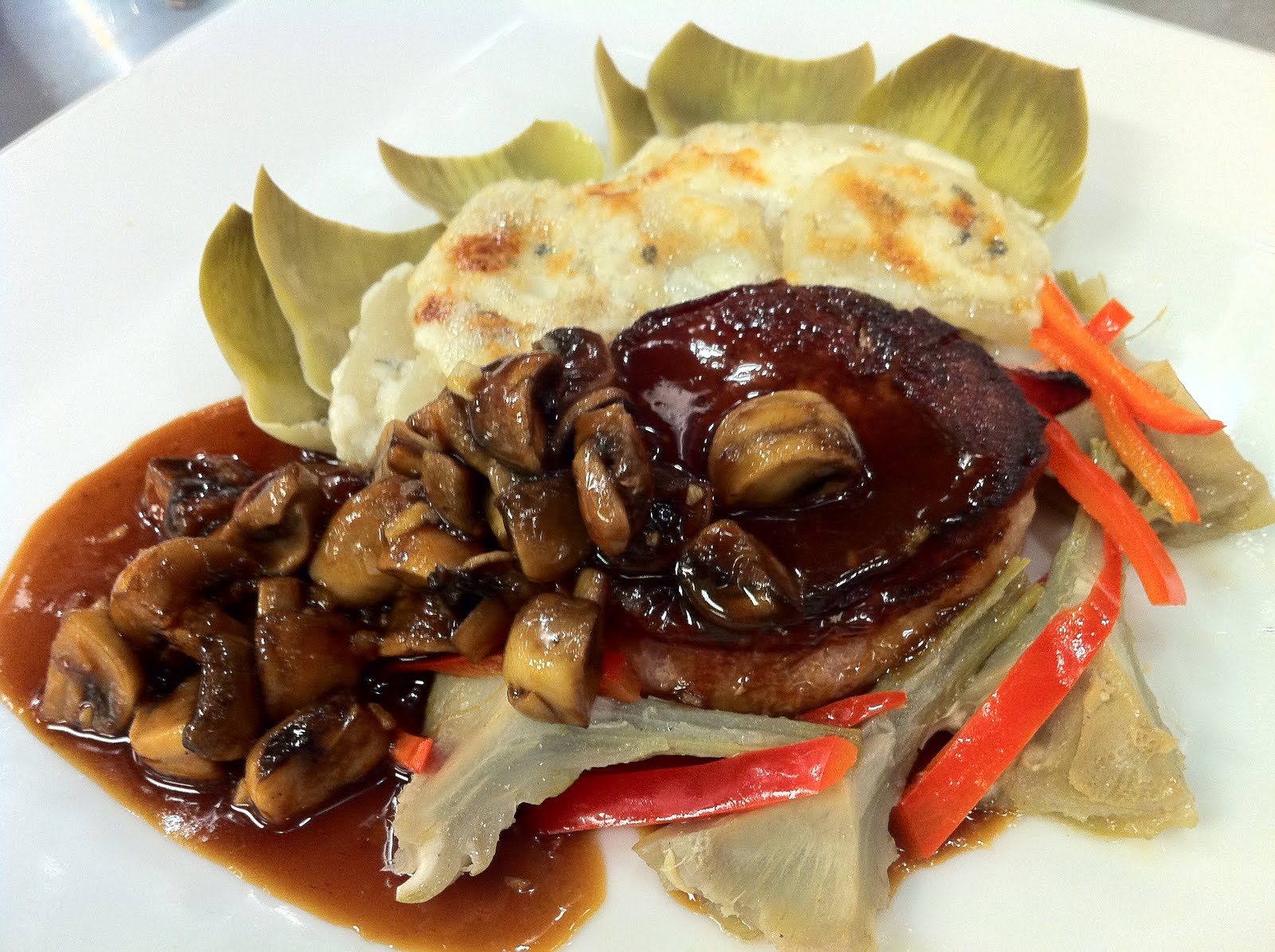 on the side: Liver Lyonnaise and Beef with Blue Cheese Mornay