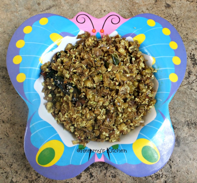 Remmy's Kitchen: Vazha chundu cherupayar thoran / vazha koombu ...