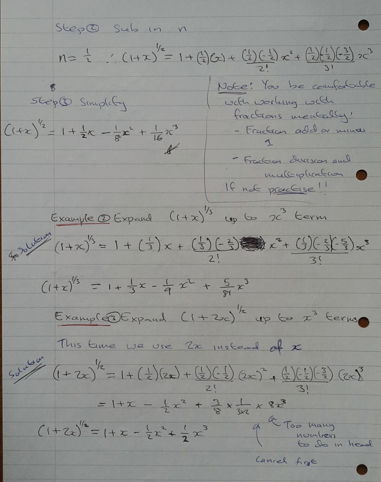 A Level Maths Notes: A2 Binomial Expansion: positive fractional powers