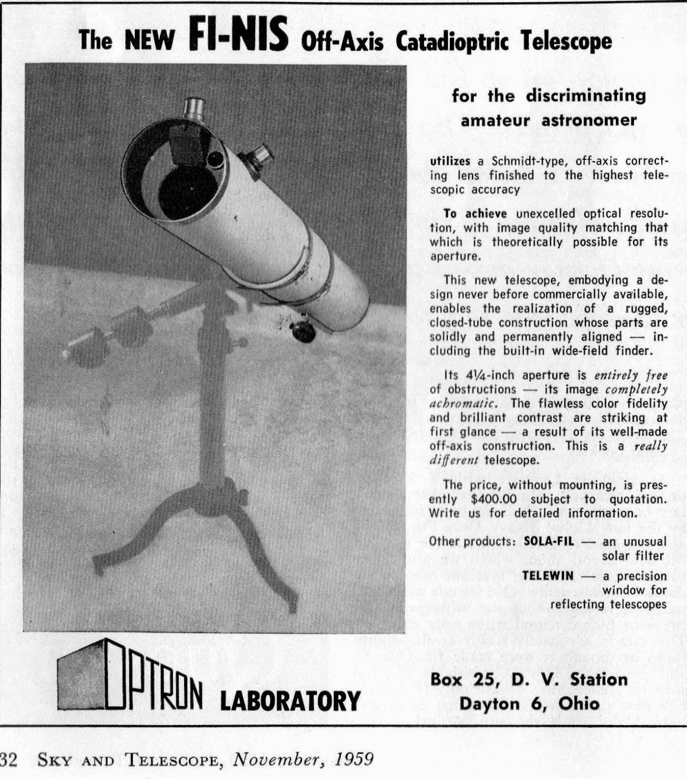 Astronomy Ad of the Day: NOVEMBER, 1959 (Sky & Telescope)