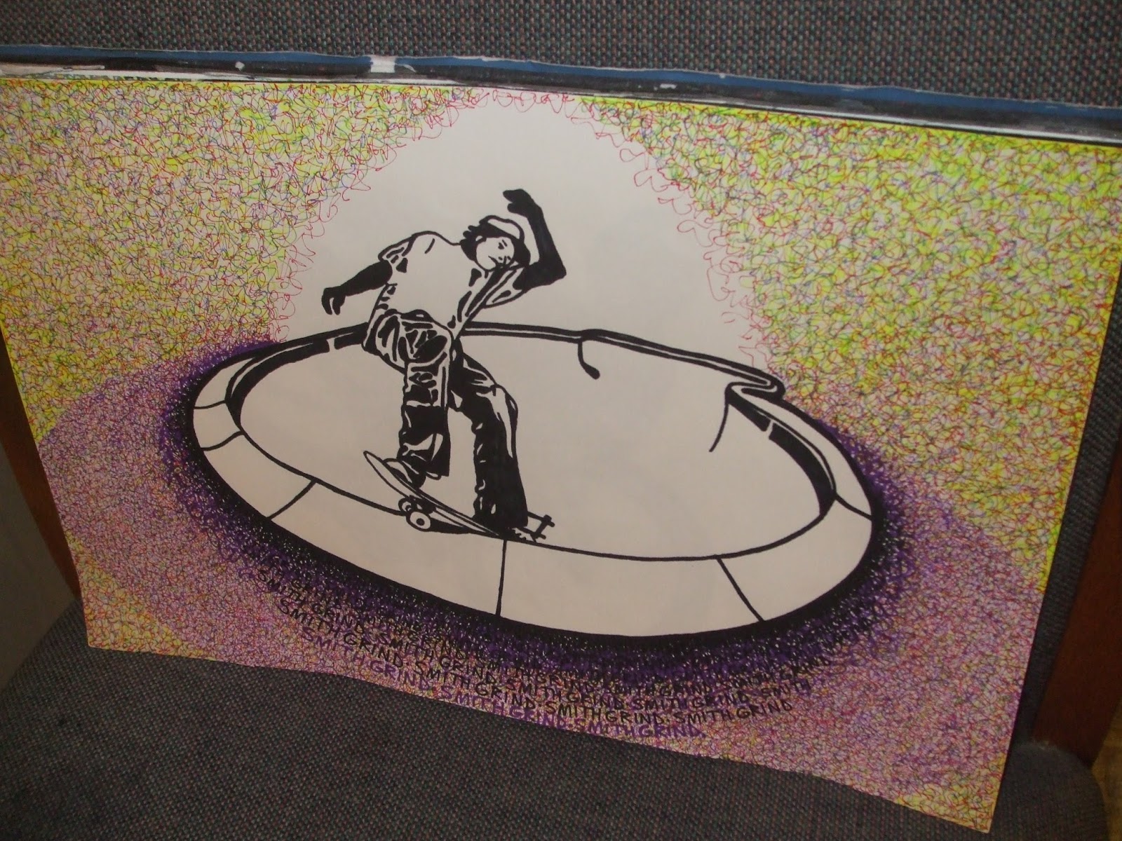 Steve Emig Art: Skateboarder Smith Grind Drawing