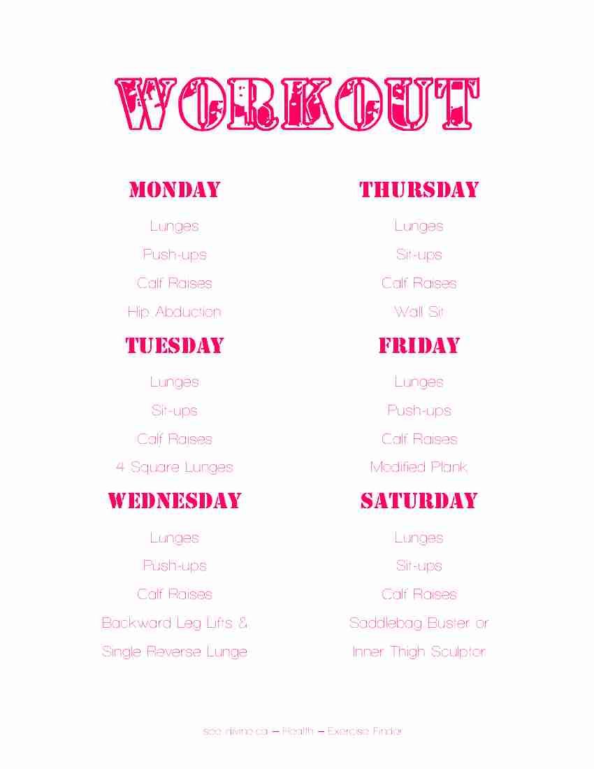 perez family: Workout Schedule & printable