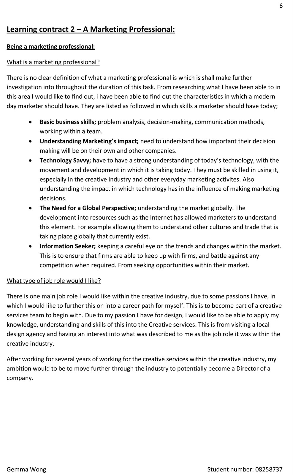 Learning Contract plans and report: Learning contract plans and report