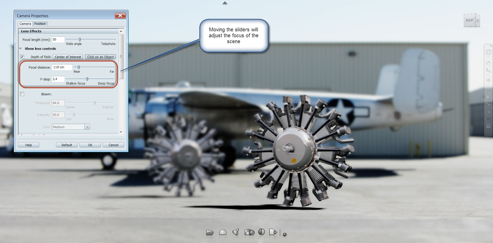 Changing the Depth of Field settings