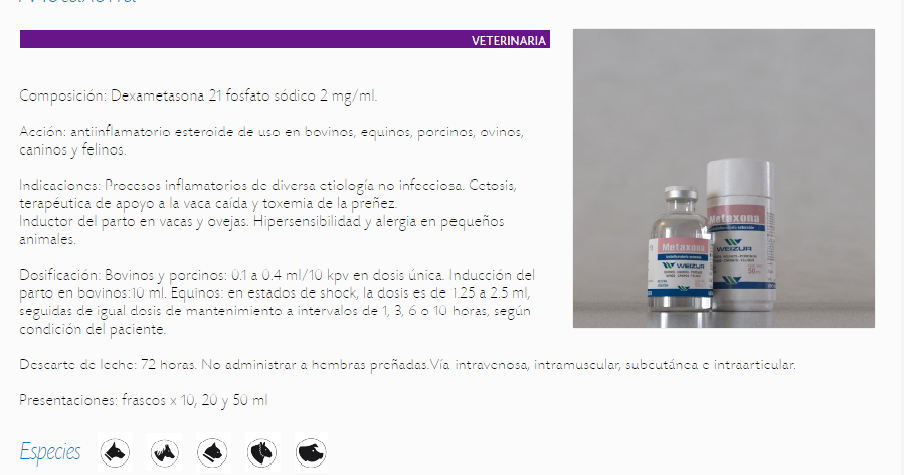 PRODUCTOS VETERINARIOS: Metaxona- El corticoide inyectable de Weizur