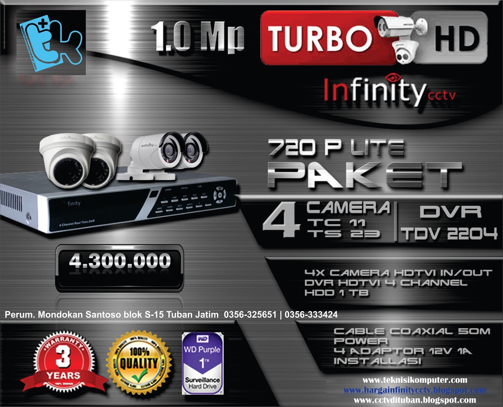 PAKET CCTV INFINITY TURBO HD 4 CHANNEL - CCTV di Lamongan
