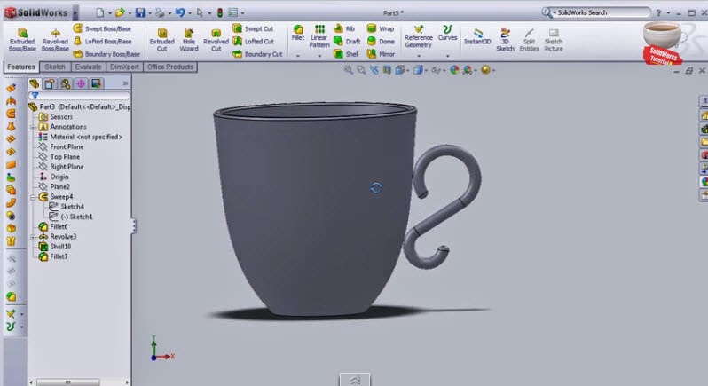 How to Simple modeling Cup 3D in Solidworks - SolidWorks Share