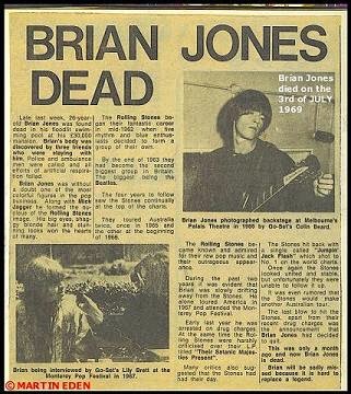 AFTERMATH: A DAY LIKE TODAY, 45 YEARS AGO.- 3-7-1969-Brian Jones Dies.