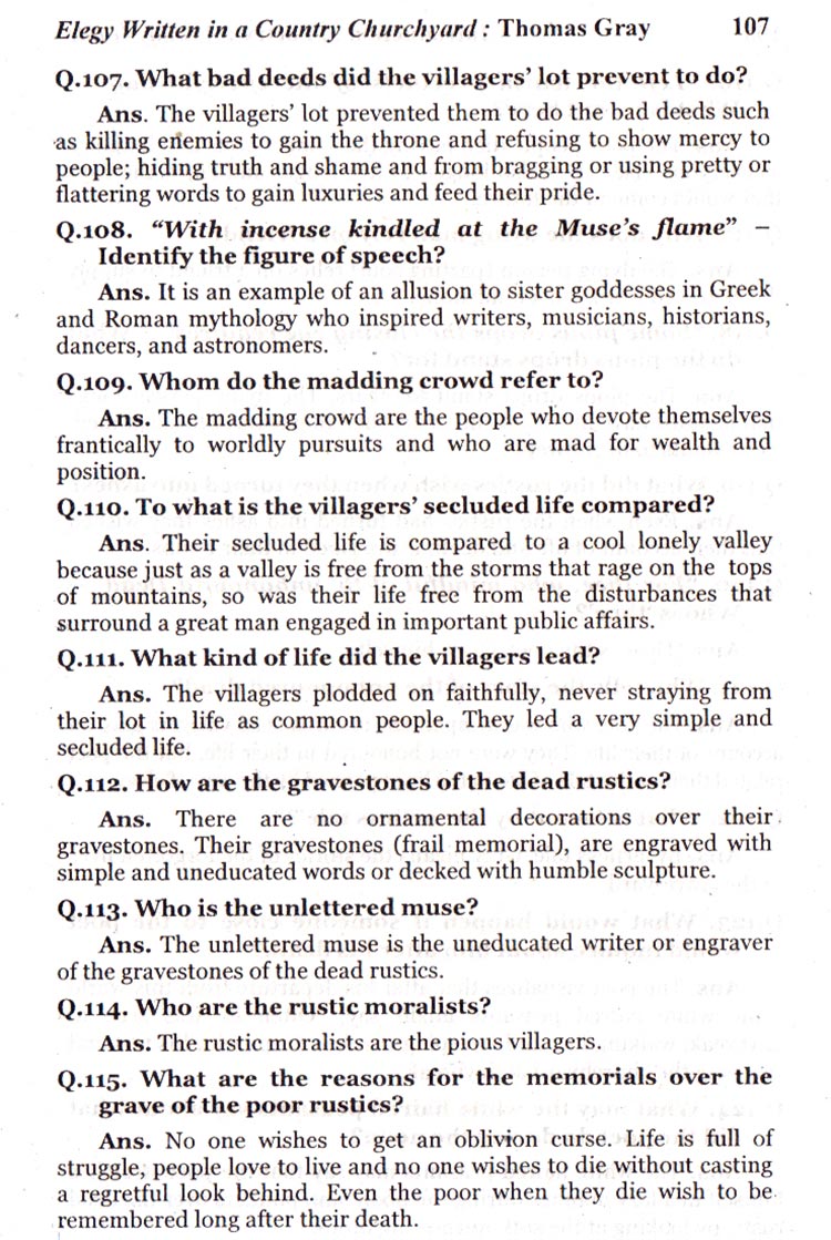 Brief Questions with Answers (Elegy written in a country churchyard ...