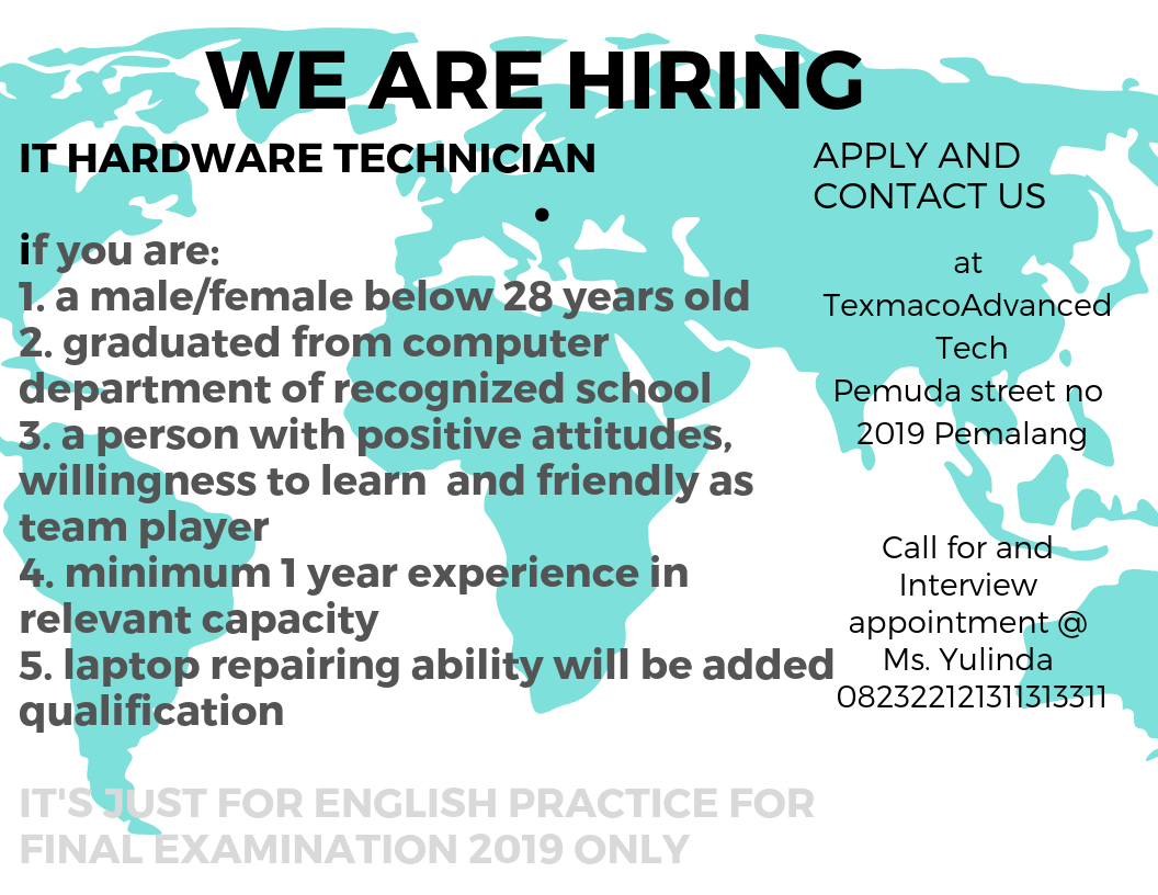 EXAMPLE OF JOB VACANCIES FOR VOCATIONAL STUDENTS | Dunia SMK