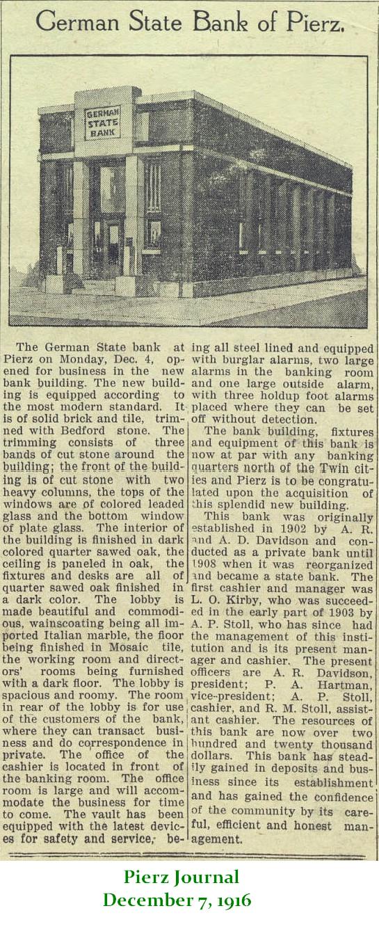 HESCH HISTORY: The German State Bank of Pierz, Minn.