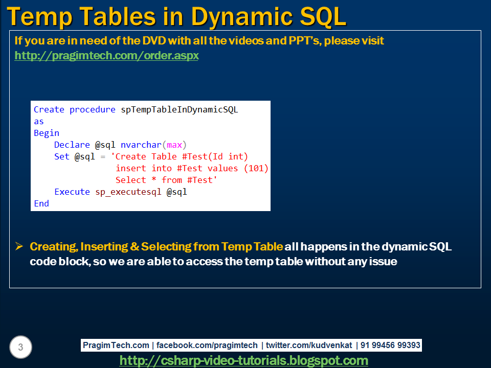Sql Server Net And C Video Tutorial Temp Tables In Dynamic Sql