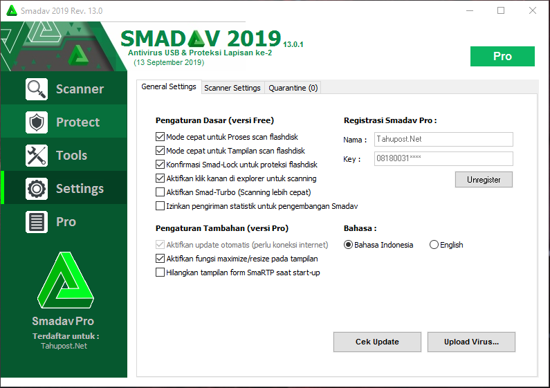 Key Smadav Pro - Pemakaian Universal - TahuPost