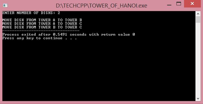 C Program To Solve Tower Of Hanoi Techcpp
