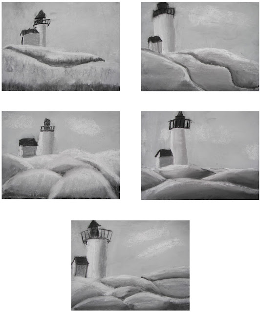 The Rolling Artroom: Charcoal Lighthouses 4th-6th Grade