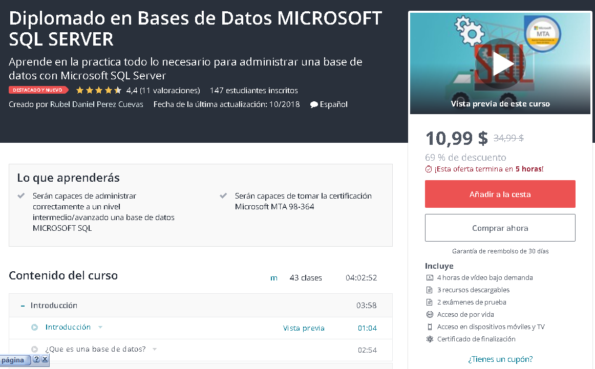 Diplomado en Bases de Datos MICROSOFT SQL SERVER | Sovos
