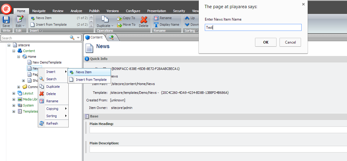 Sitecore: Example of Sitecore Command Template Using Java Script: