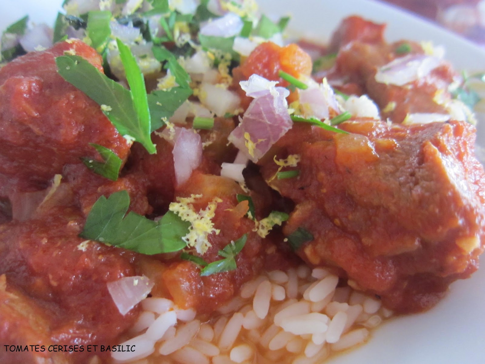 Tomates cerises et Basilic: Ragoût de veau à la gremolata