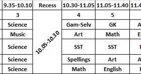 Birla World School Oman: Class Time-table for Grade 4B