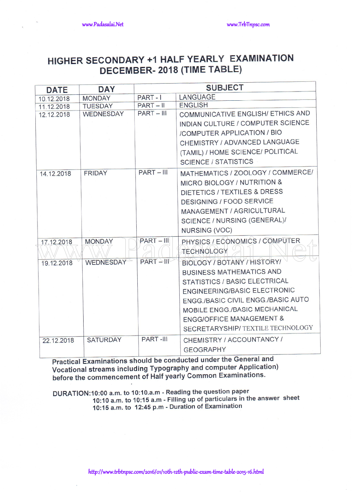 12th Half Yearly Exam Time Table Announced. ~ Padasalai.Net - No.1 ...