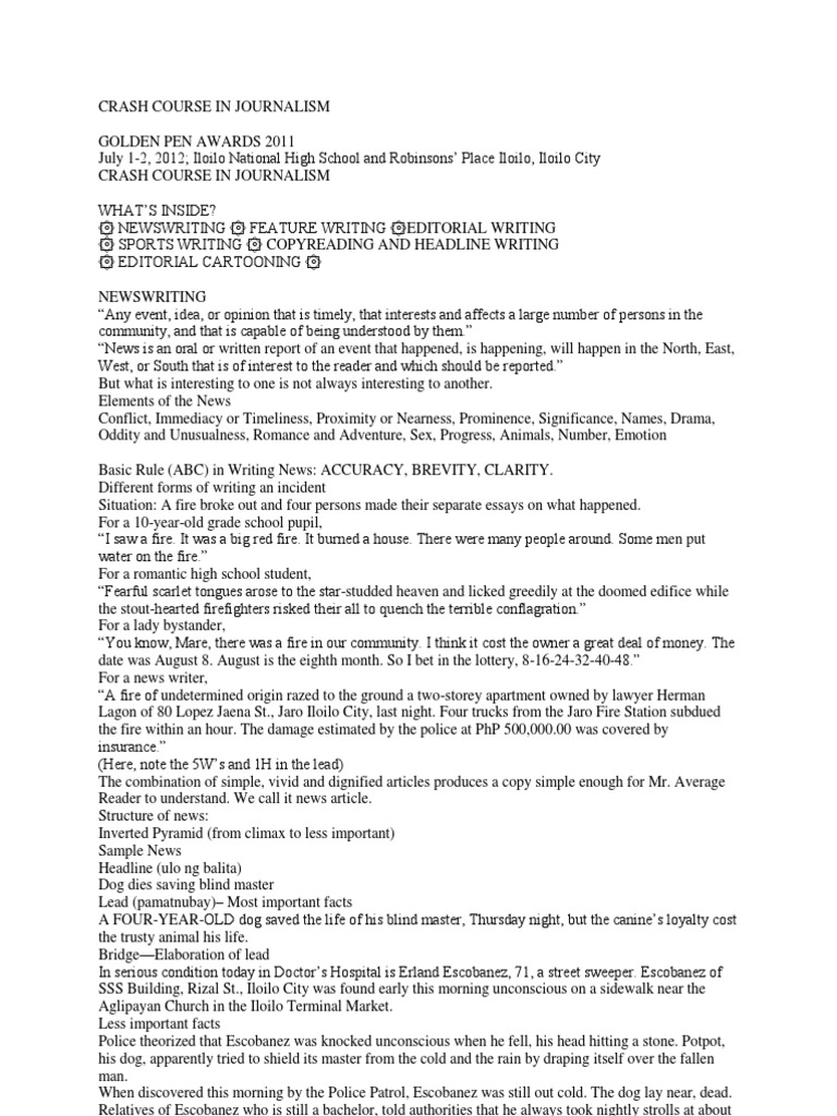 copyreading and headline writing - philippin news collections